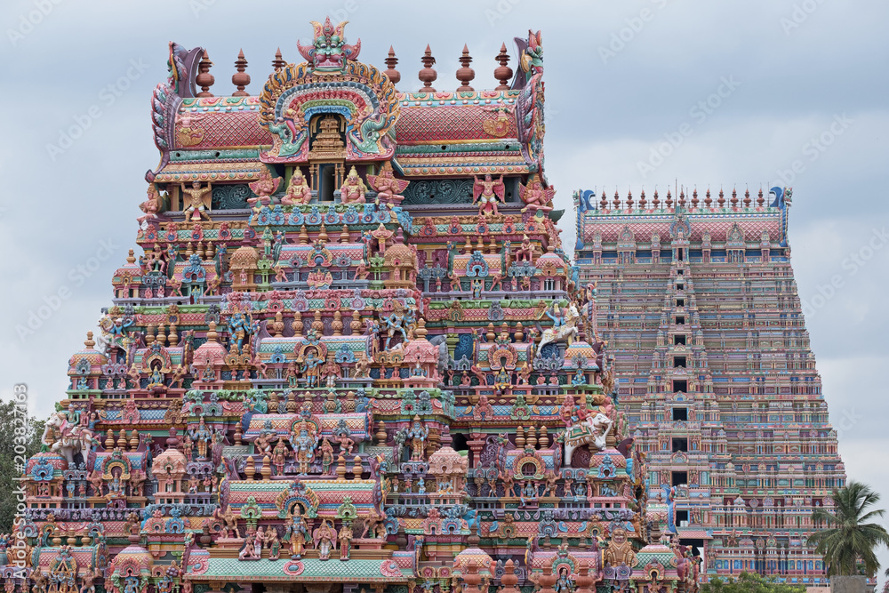 Old and new contrasting gateways at the Sri Ranganatha Swamy temple at ...
