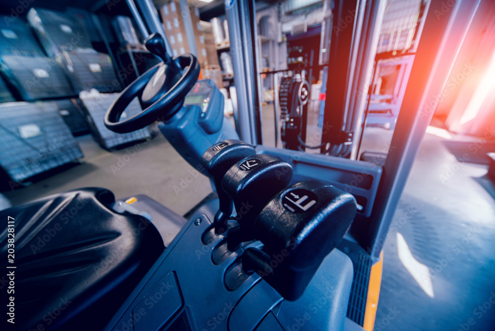 Photo & Art Print Forklift loader. Pallet stacker truck equipment at ...