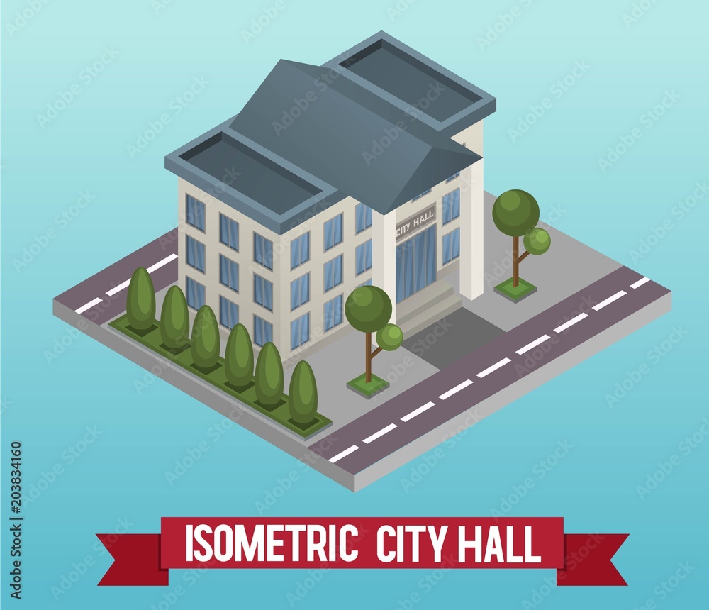 Vector low poly isometric 3d city hall. Vector isometric icon or ...