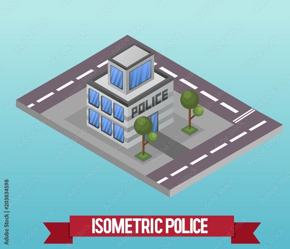 Vector low poly isometric 3d police department. Vector isometric icon ...