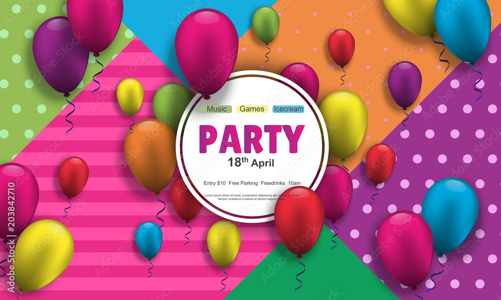 Celebration background template with beautifulcolorful balloons and ...