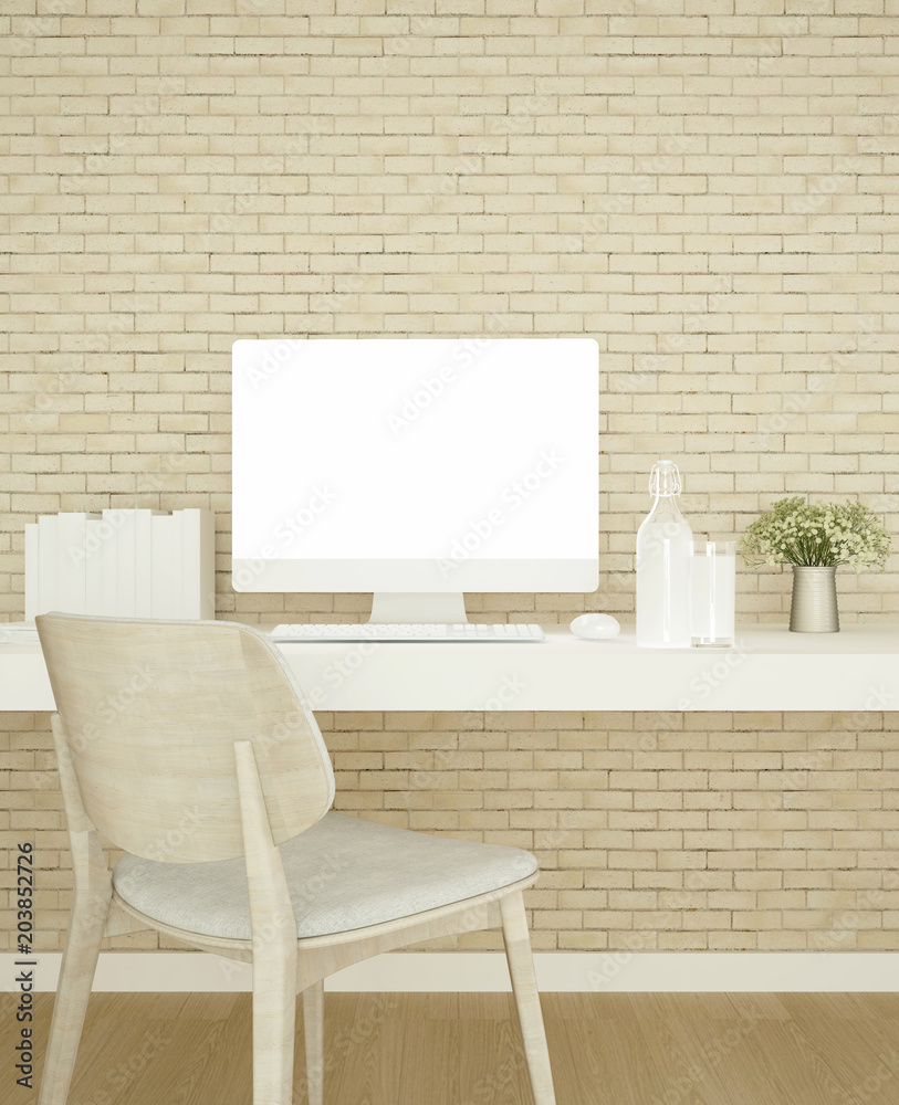 Study room wood and brick wall decorate for artwork - Study area or ...