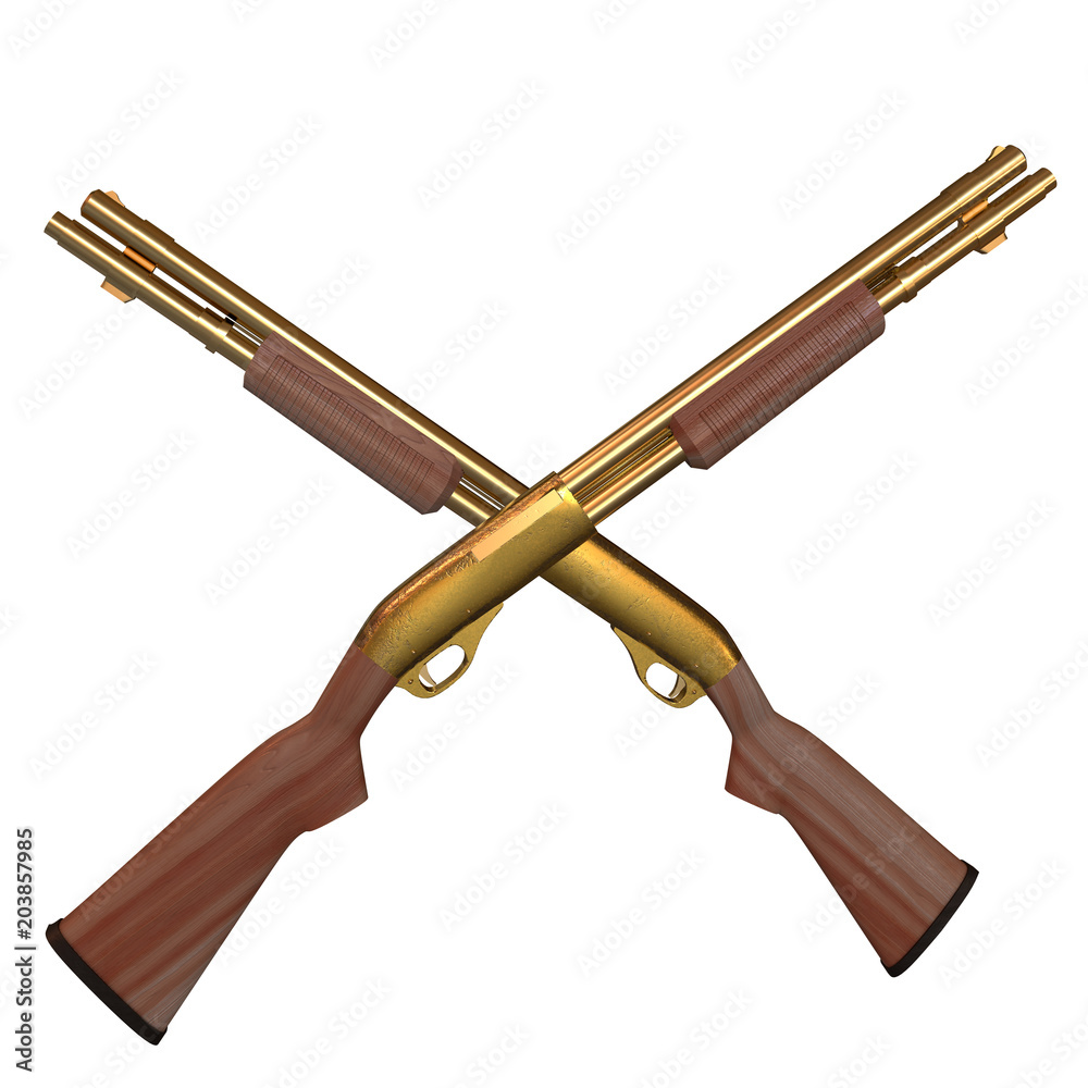 Gold shotgun rifle hunting carbine 3d render isolated on white ...