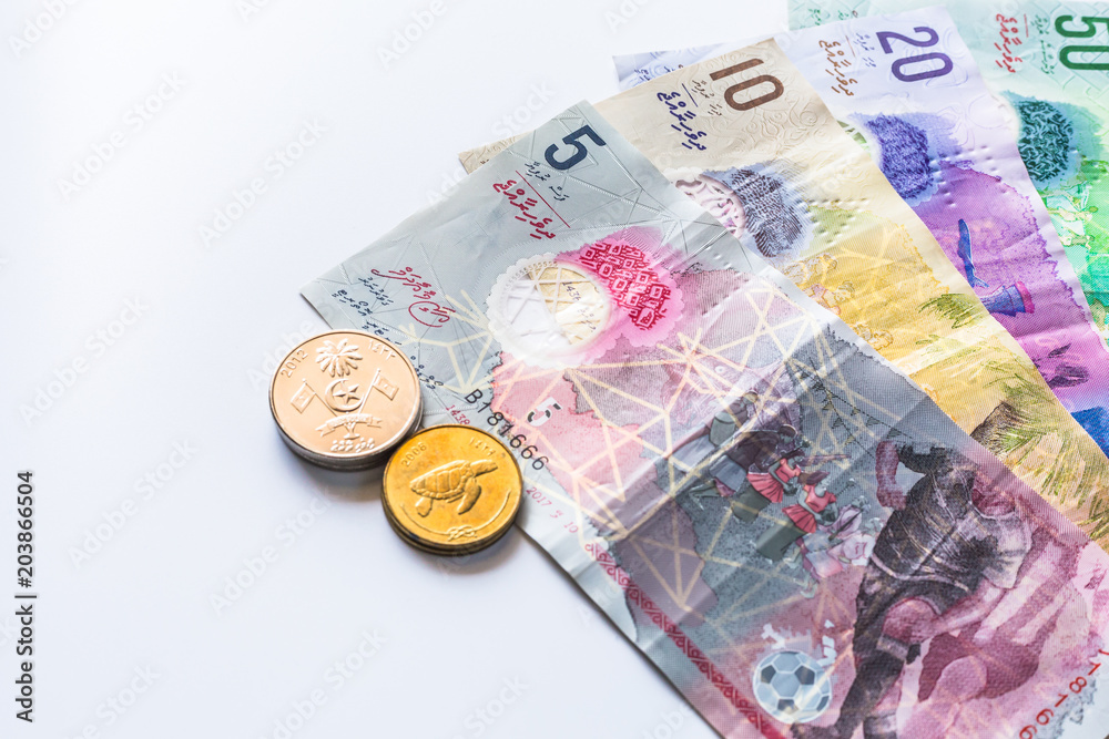 Money of Maldives on white background, rufiyaa bank note, Maldivian ...