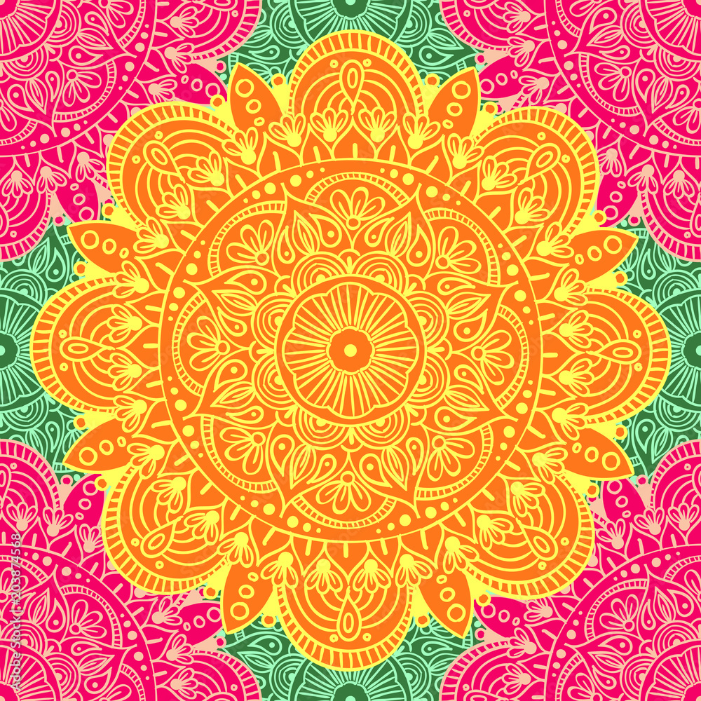 Seamless ethnic pattern with floral motives. Mandala stylized print ...