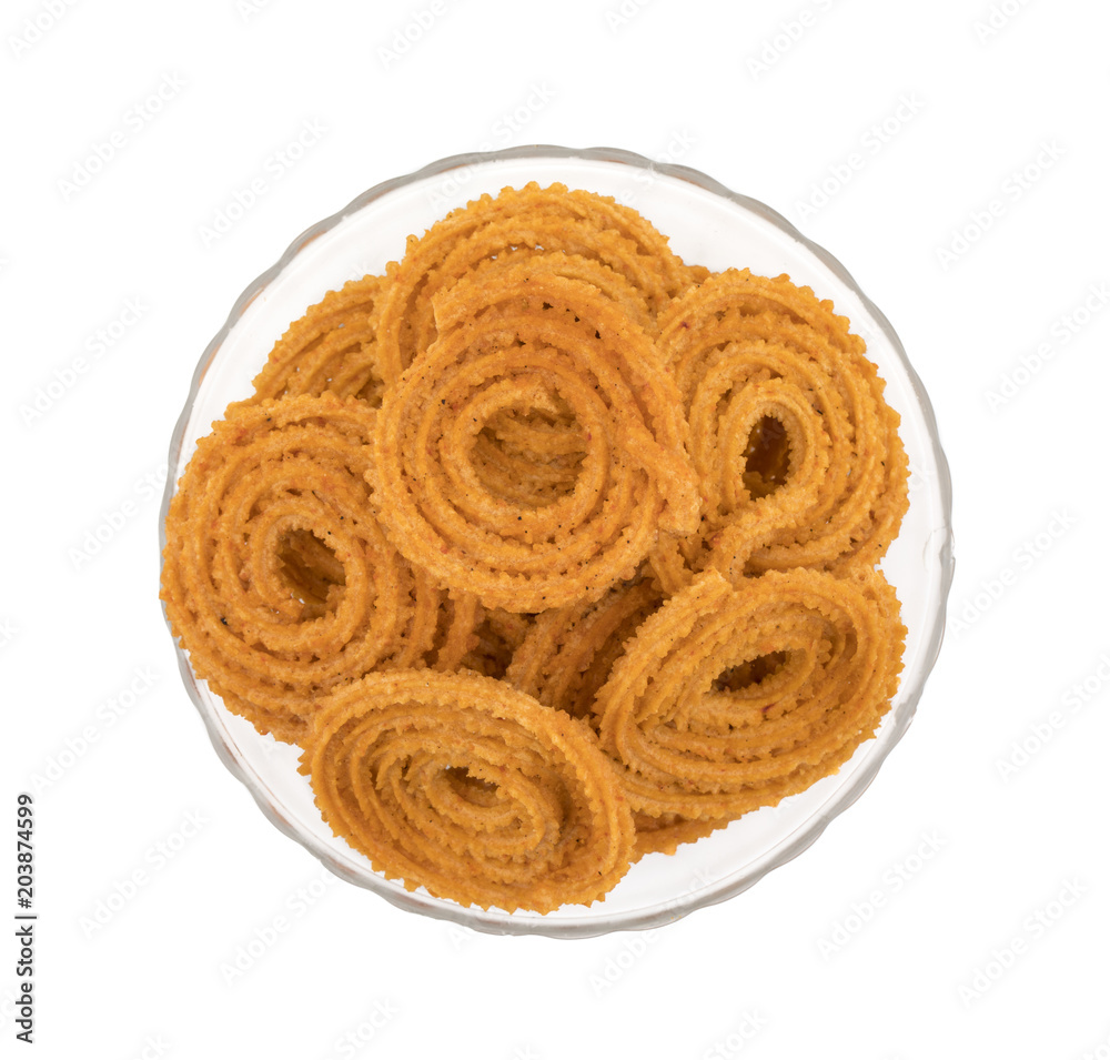 Indian Traditional Snack Chakli, a spiral shaped crisp deep fried snack ...