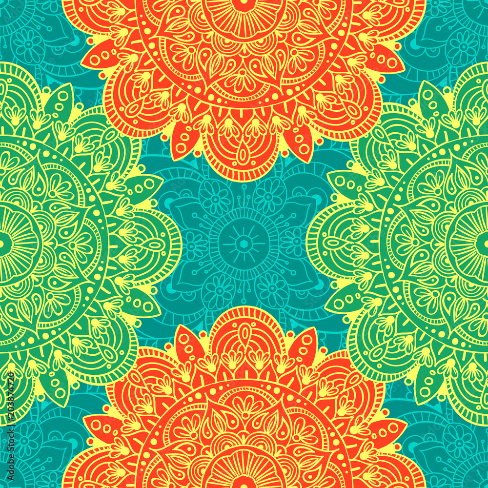 Seamless ethnic pattern with floral motives. Mandala stylized print ...