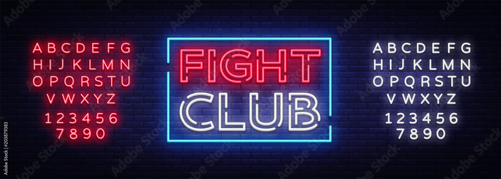 Fight club neon signboard. Bright night advertising, light banner ...