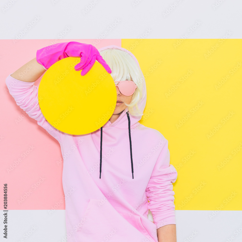 Tomboy Doll Blonde Girl in Fashion pink accessory sunglasses holds ...