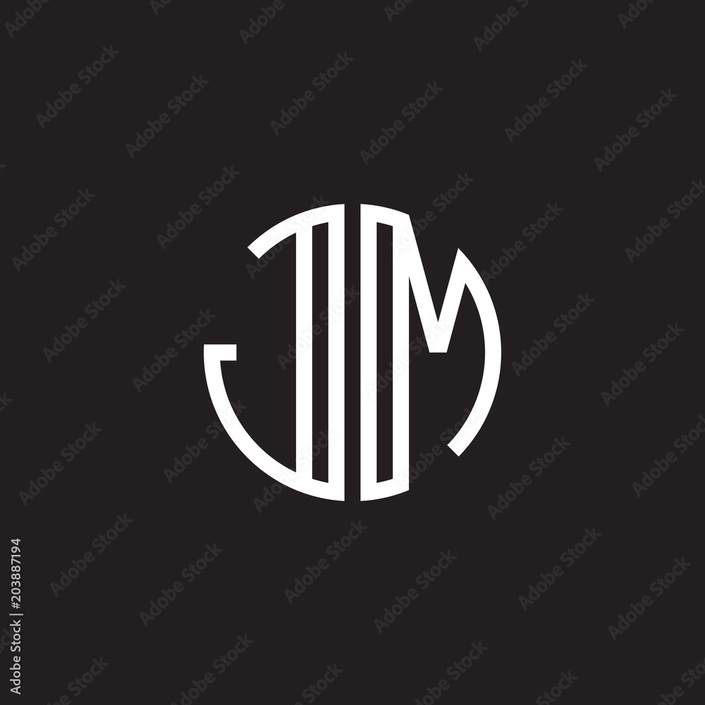 Initial letter JM, minimalist line art monogram circle shape logo ...