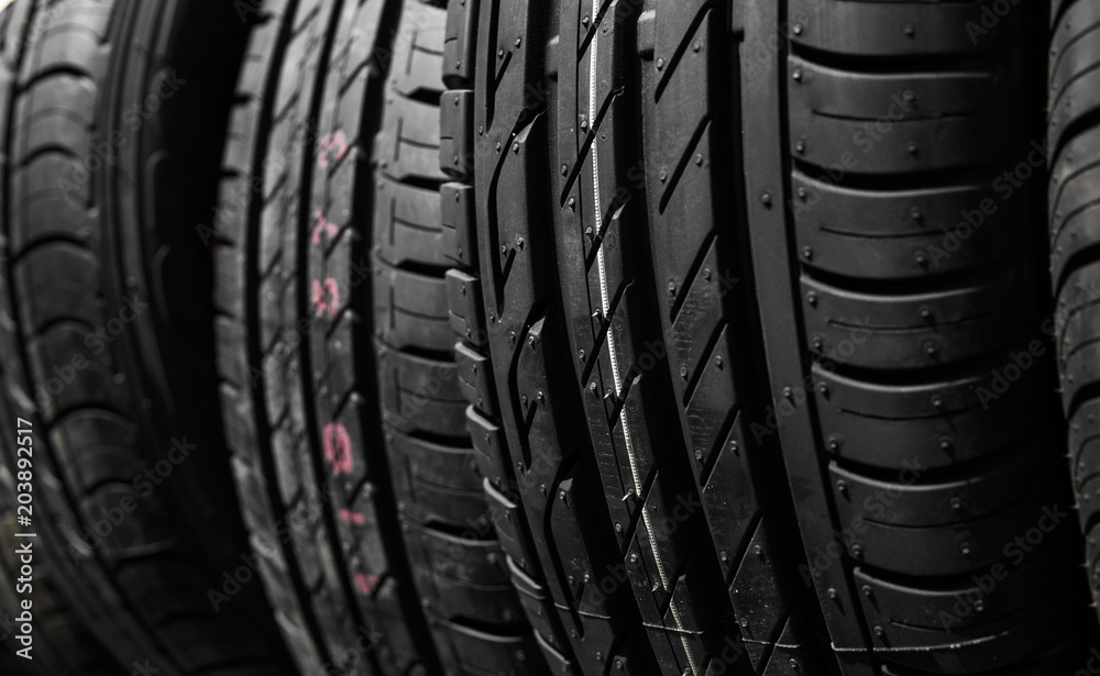 Protector of automobile tires. A number of automobile tires. Close up ...