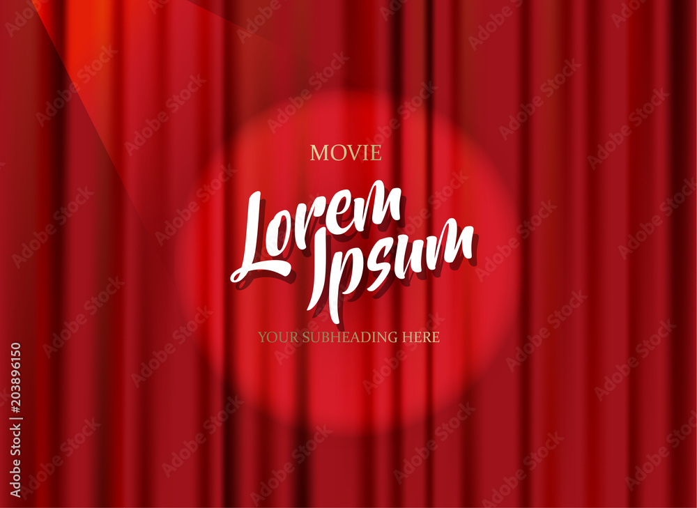 Theater stage template with red heavy curtain and golden text. Stock ...