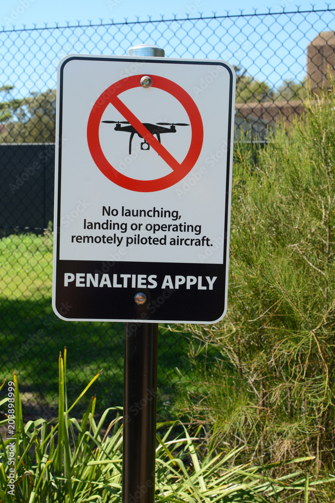 No drones sign in Australia prohibiting launching, landing, or ...
