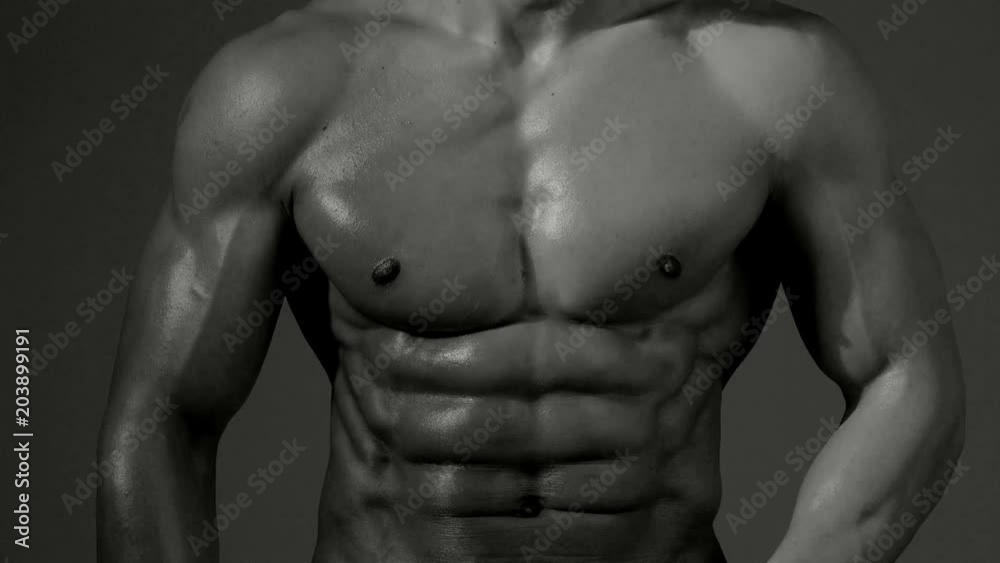 Sportsman, muscles, athlete man, triceps. Athletic caucasian, six pack ...