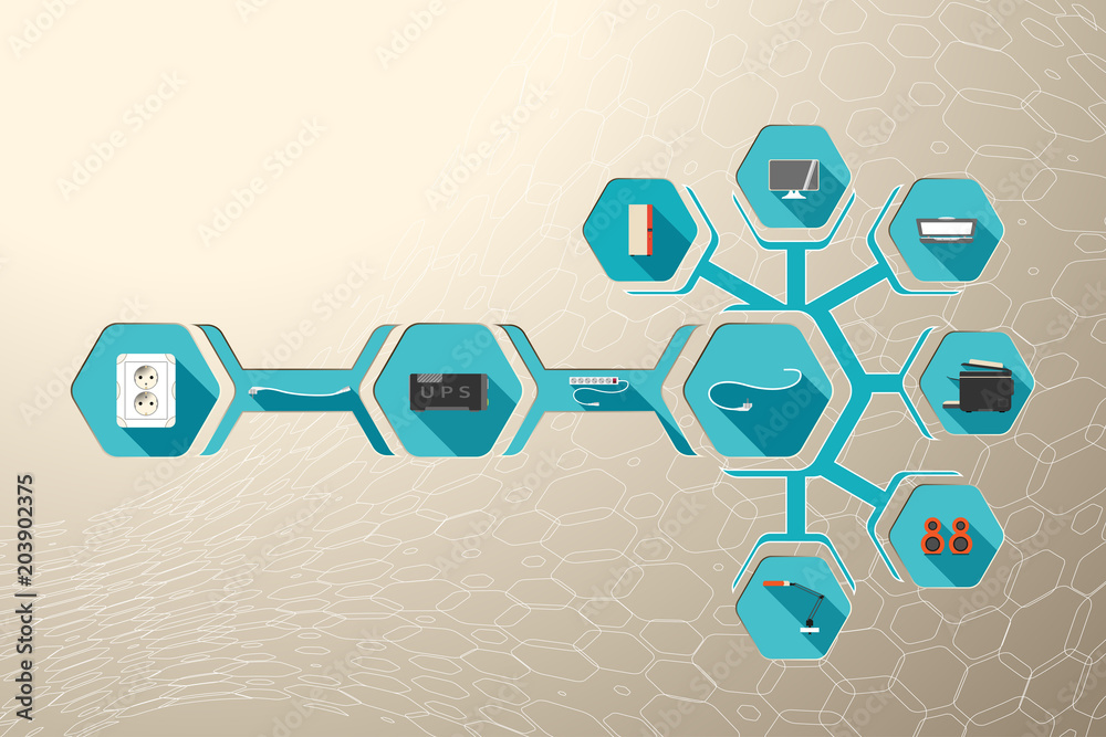 Blank of infographics set of desktop computer peripherals electrical ...