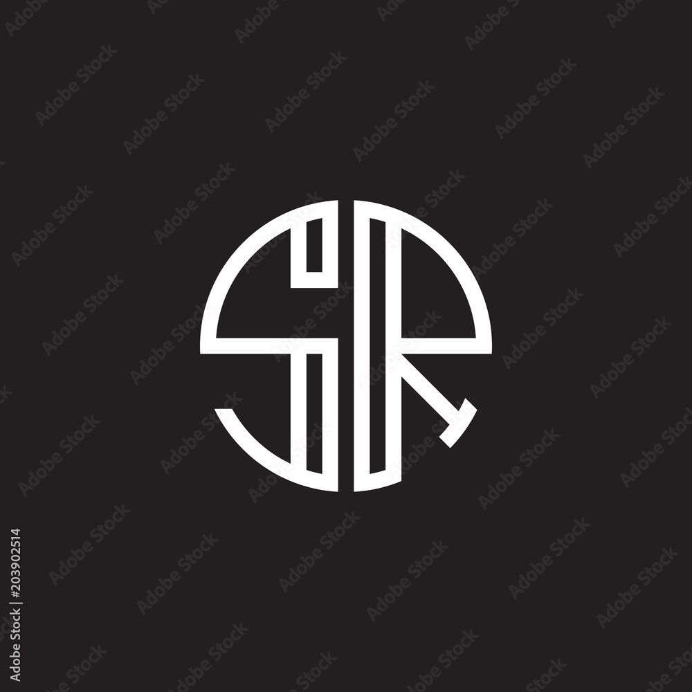 Initial letter SR, minimalist line art monogram circle shape logo ...