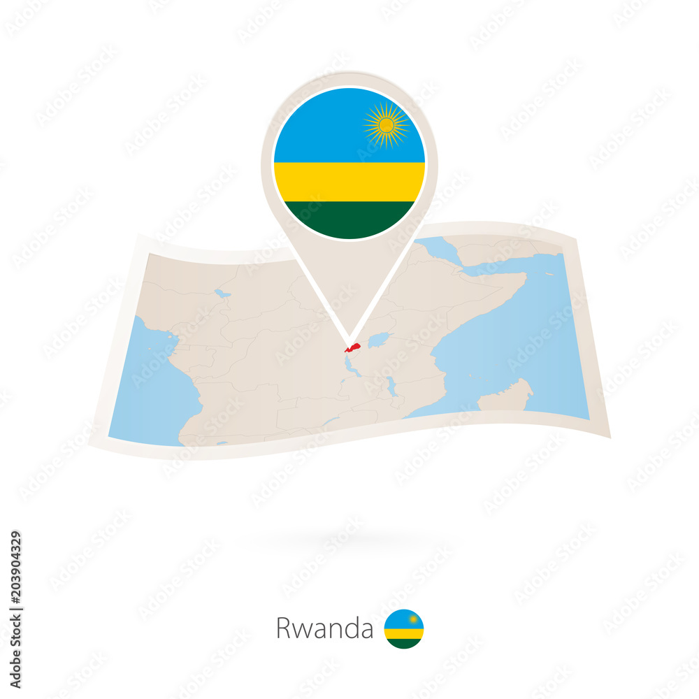 Folded paper map of Rwanda with flag pin of Rwanda Stock Vector | Adobe ...