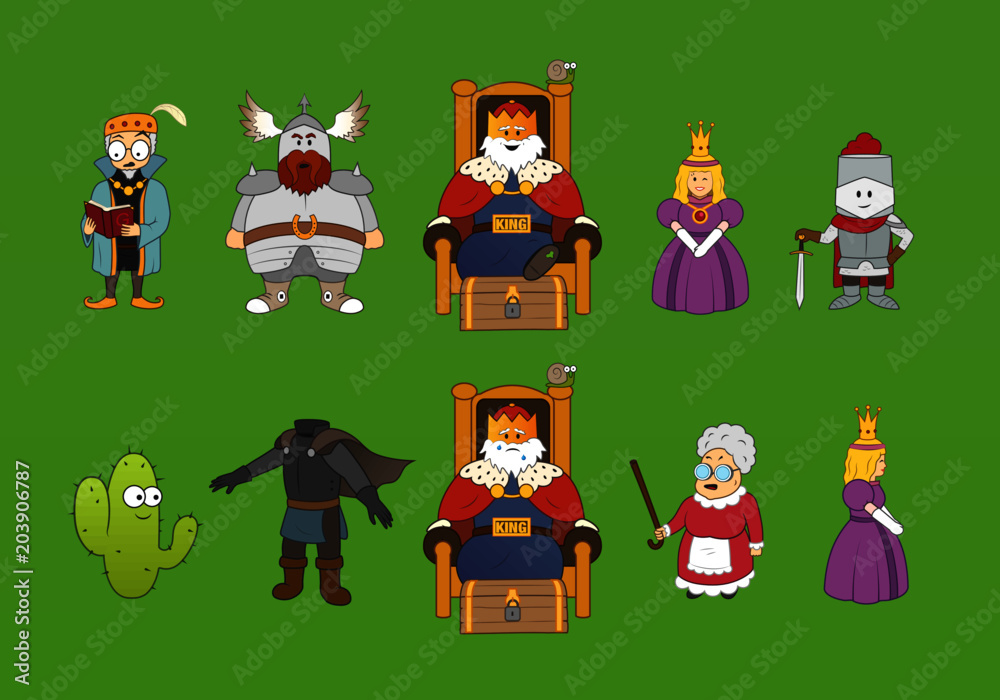 A set of different medieval fantasy characters in cartoon style Stock ...