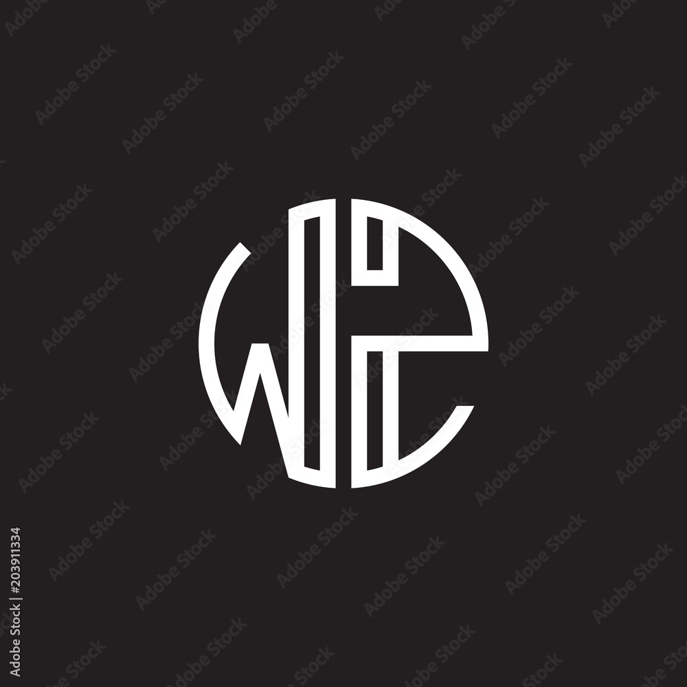 Initial letter WZ, minimalist line art monogram circle shape logo ...