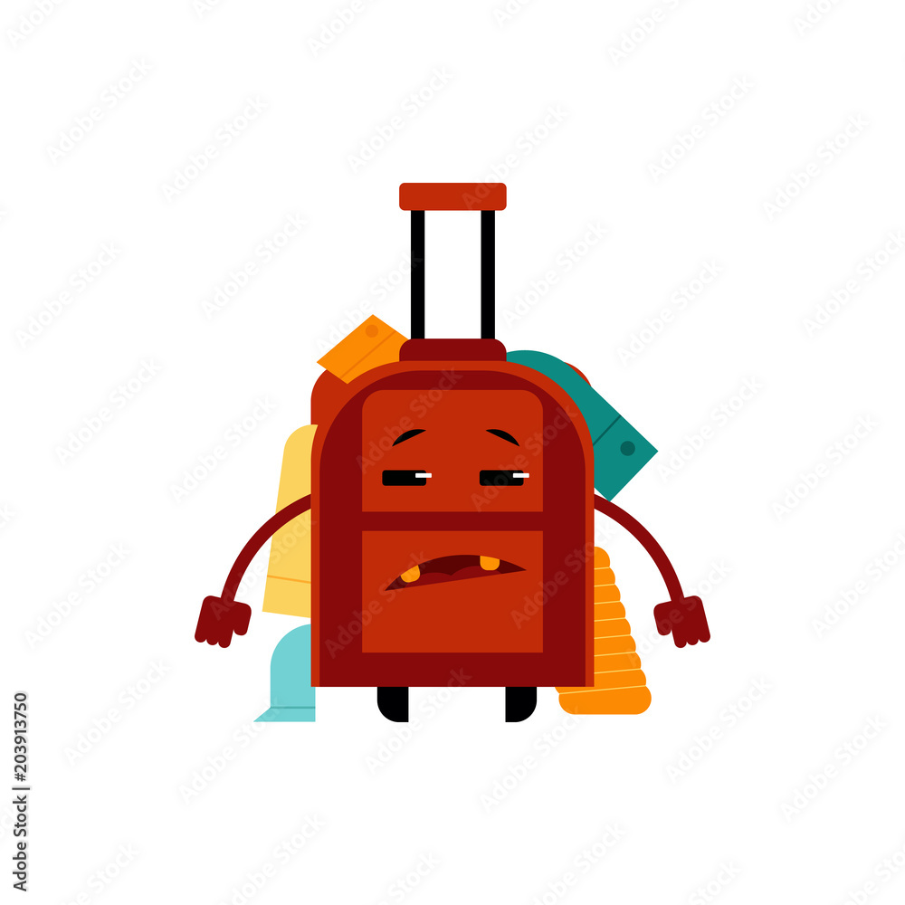 Overloaded with clothes frustrated suitcase cartoon character isolated ...
