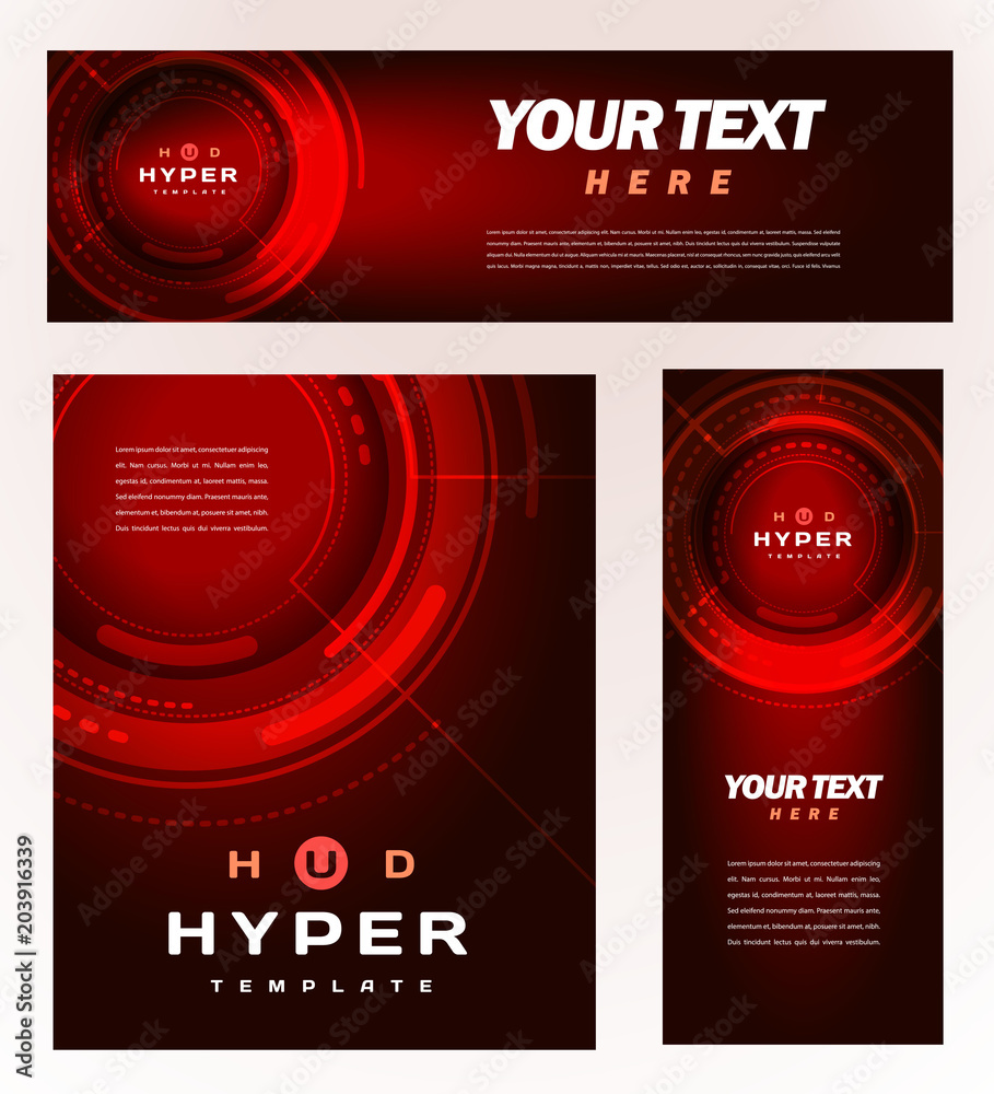 Hud hyper template design banner, flyer futuristic hi-tech red ...