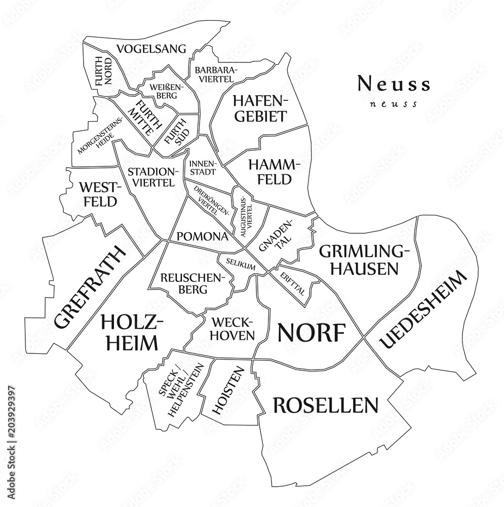 Modern City Map - Neuss city of Germany with boroughs and titles DE ...