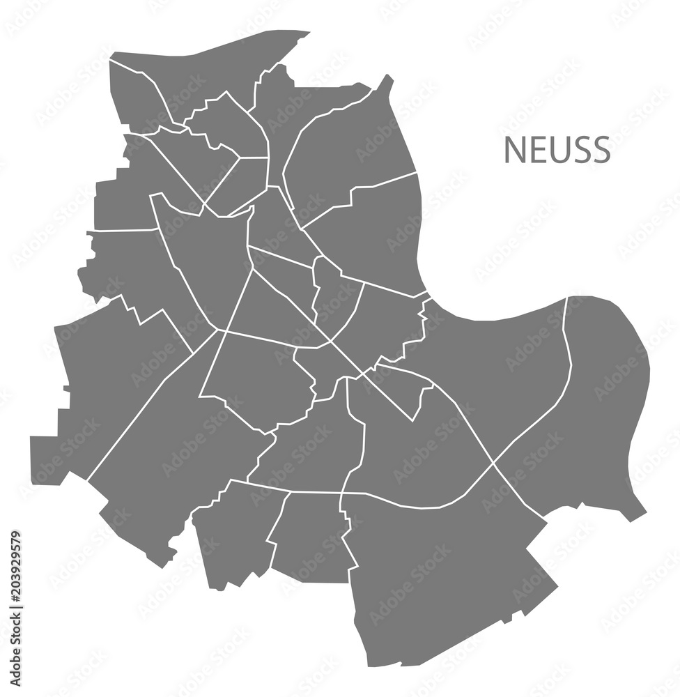 Neuss city map with boroughs grey illustration silhouette shape Stock ...