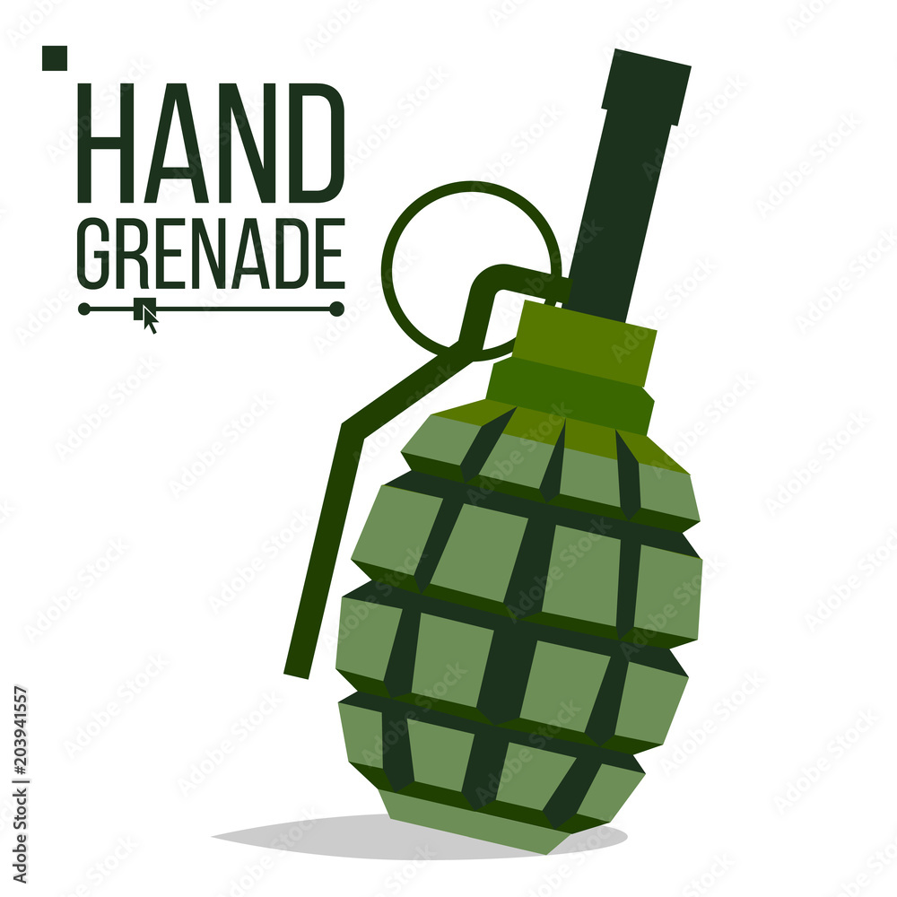 Grenade Vector. Big Bang. Green Classic Hand Grenade Bomb. Army Object ...