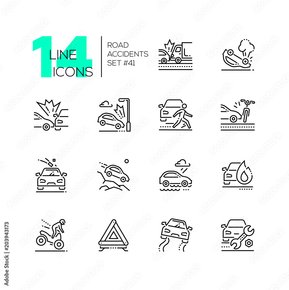 Road accidents - set of line design style icons Stock Vector | Adobe Stock