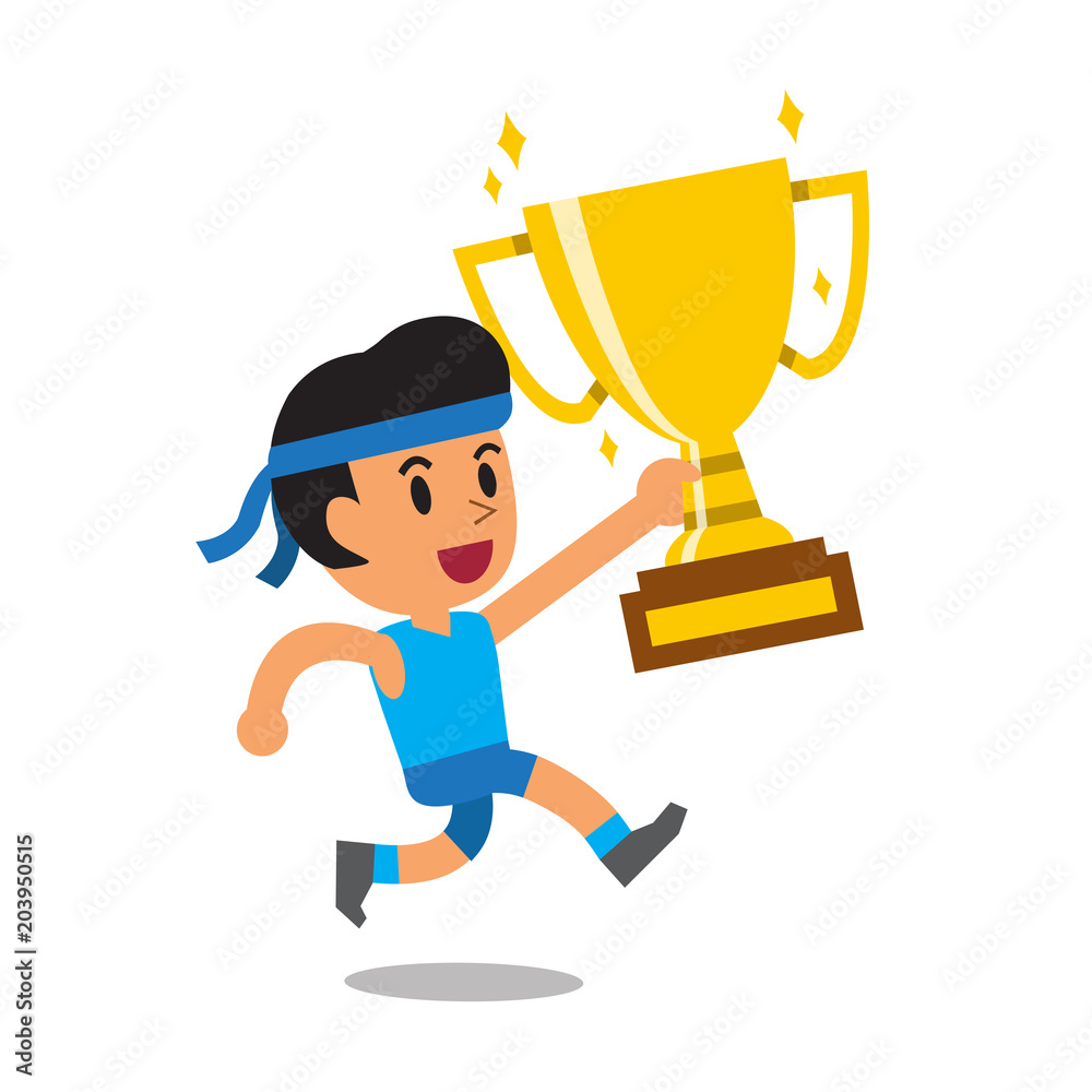Vector cartoon sport man holding big gold trophy cup award Stock Vector ...