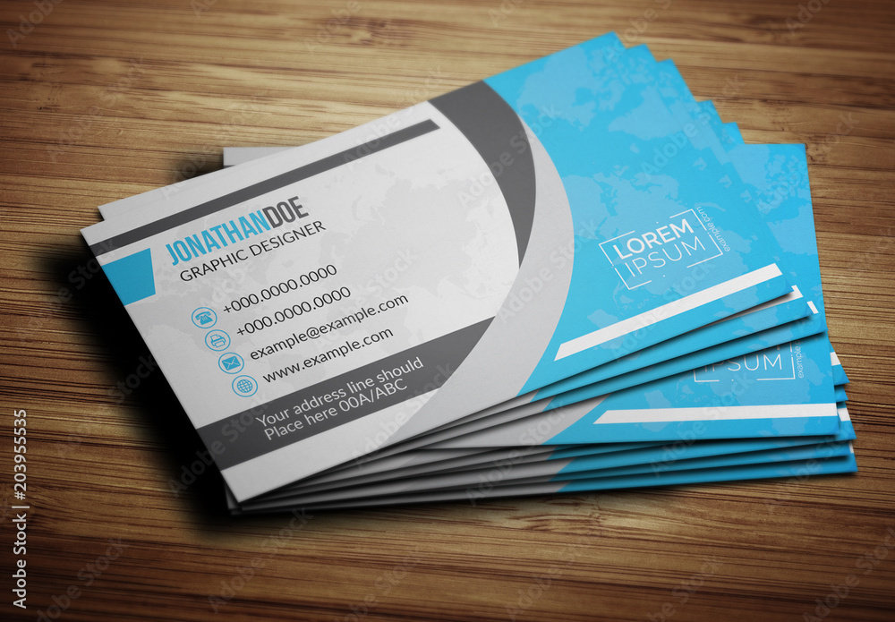 Blue World Map Business Card Layout Stock Template | Adobe Stock
