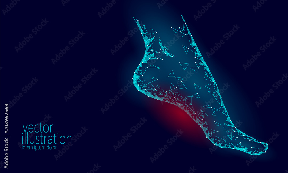 Human feet toe 3D low poly render. Polygonal blue medical healthcare ...