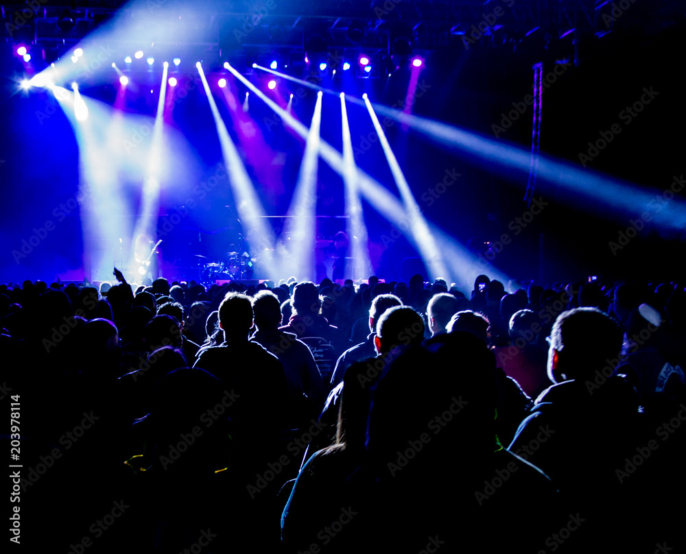 Concert Crowd Silhouette and Stage Lights / Crowd of people at a ...