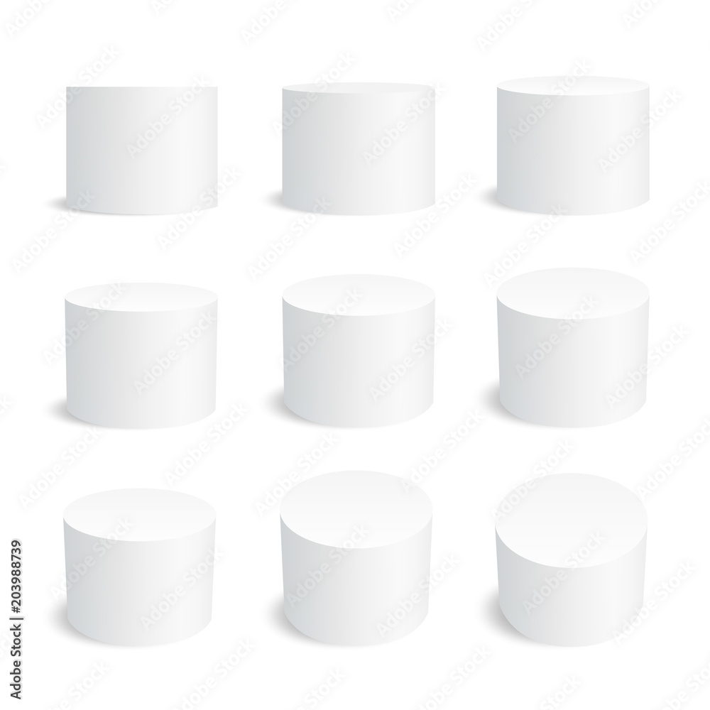 White realistic cylinder, empty stand round podium isolated. 3d ...
