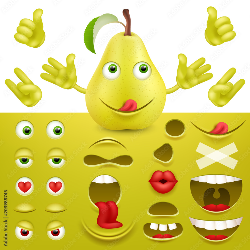 Emoji, smiley creator from pear. Collection of details for creating ...