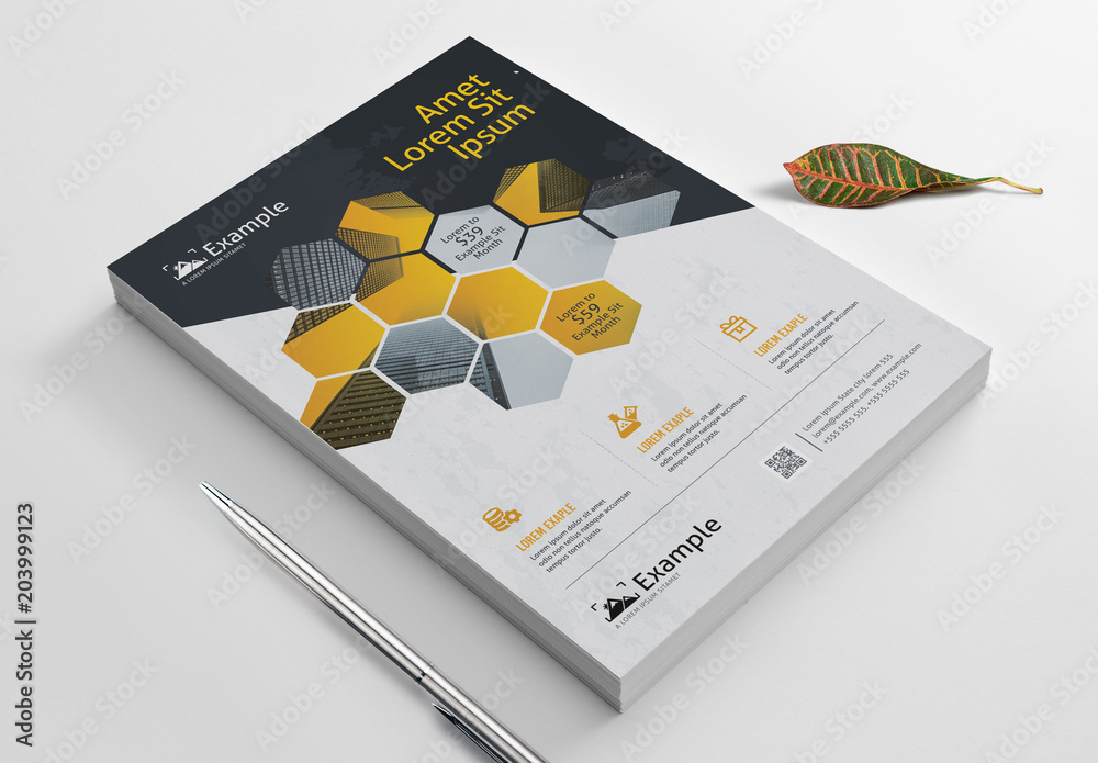 Flyer Layout with Hexagonal Designs Stock Template | Adobe Stock