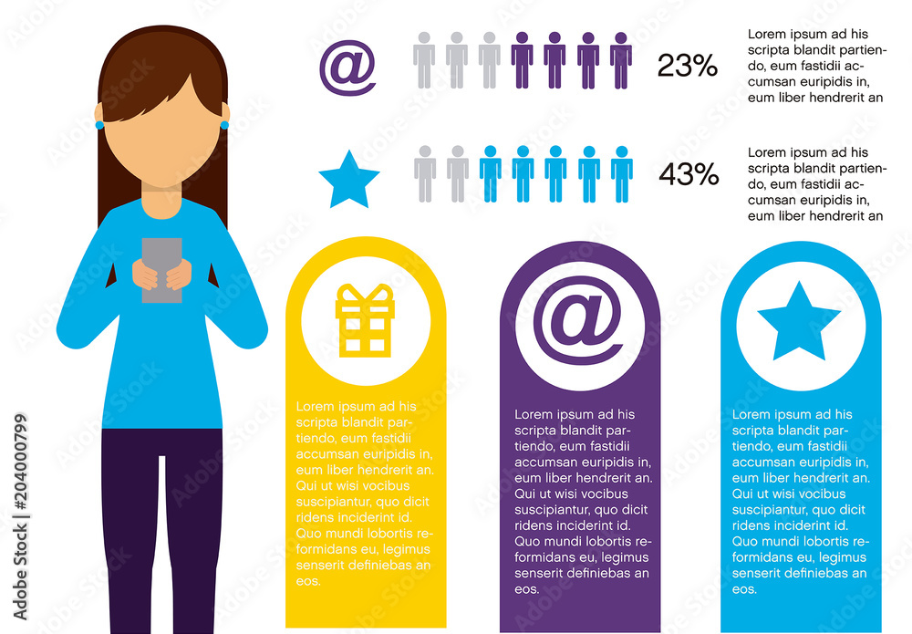 Colorful Mobile Usage Female Character Infographic Template Stock ...