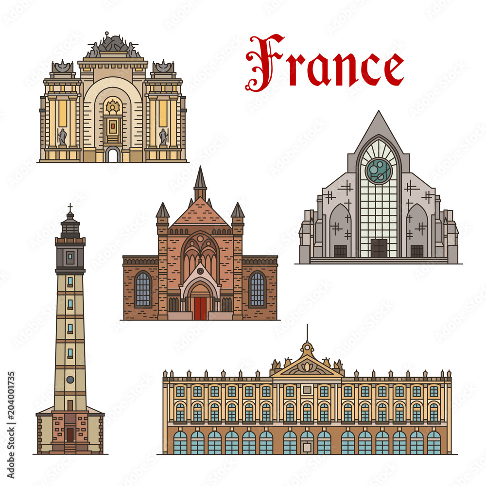 France travel landmarks vector facade buildings Stock Vector | Adobe Stock