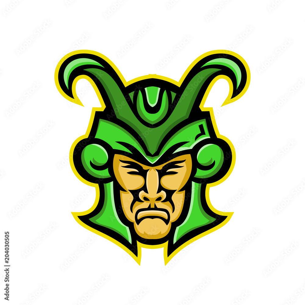 Mascot icon illustration of head of Loki, a god in Norse mythology, who ...