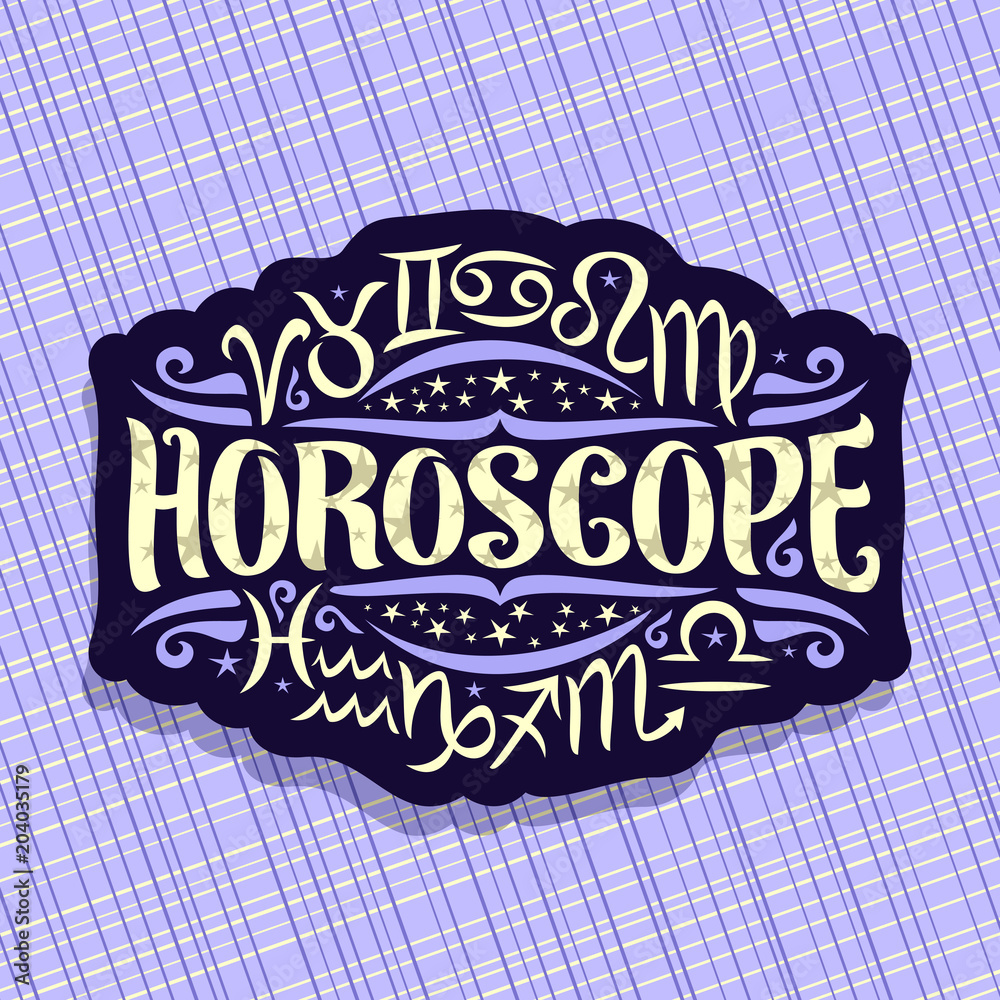 Vector logo for Astrology Horoscope, dark label with 12 zodiac signs ...
