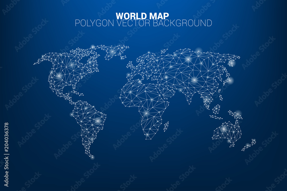 World map dot connection line polygon: concept of digital world, Data ...