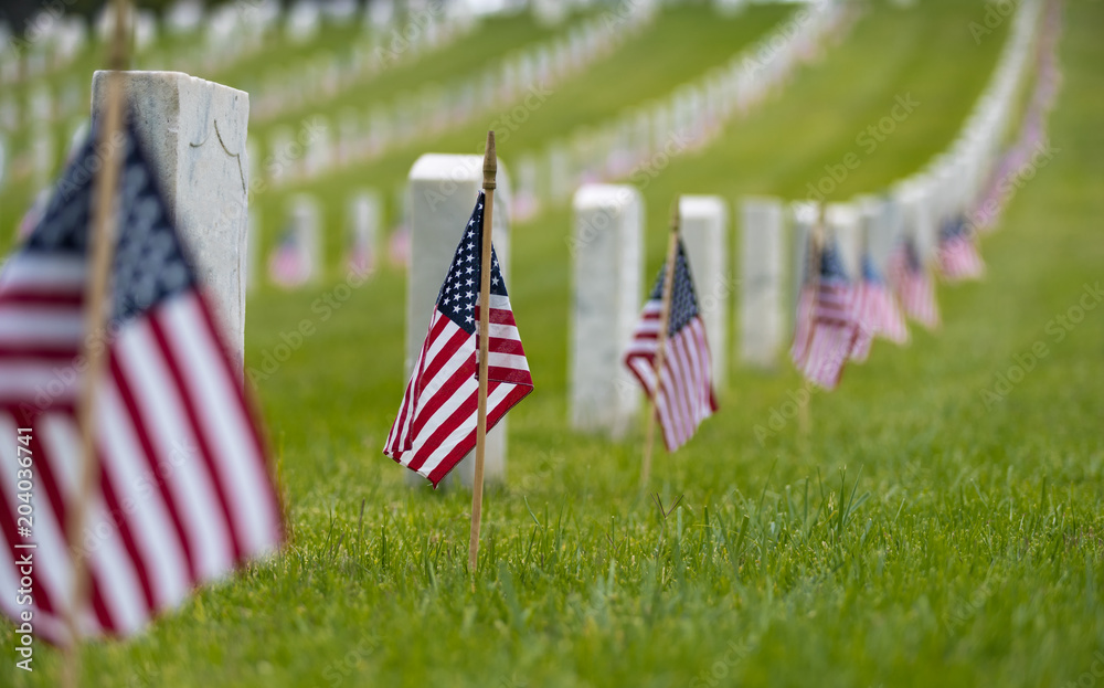 Small American flags and headstones at National cemetary- Memorial Day ... Small American flags and headstones at National cemetary- Memorial Day ...