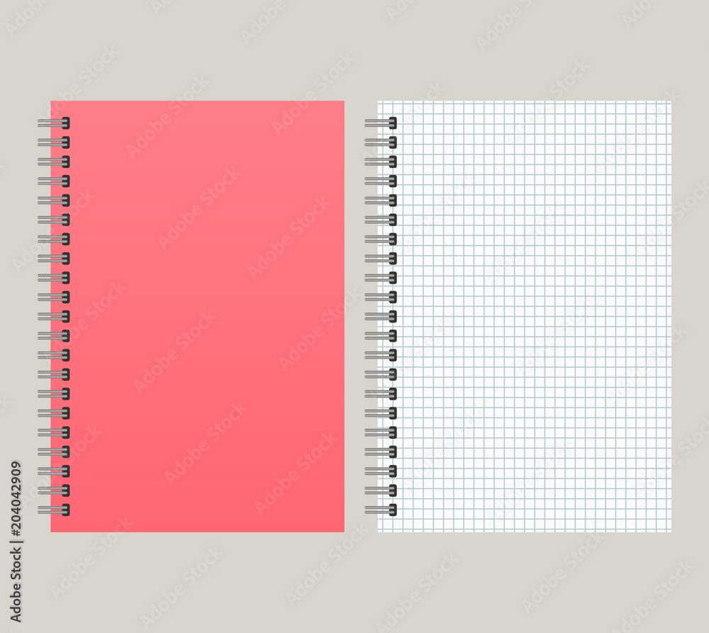 Notepad with a red cover and with a binding from left side. Vector ...