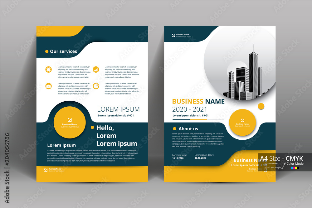 Yellow and Gray Brochure , Flyer with circle layout template Stock ...