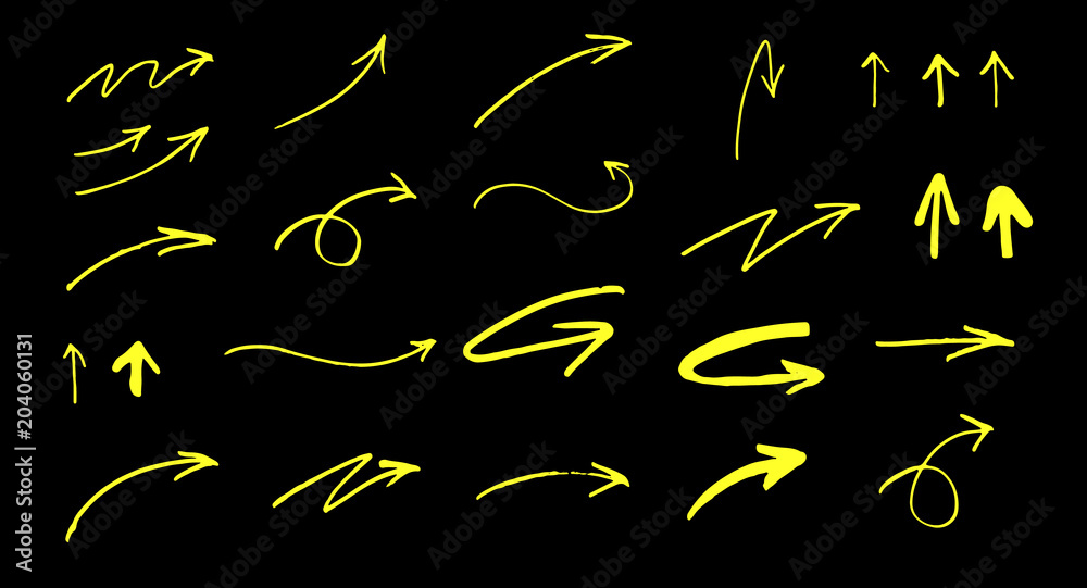 Vector arrow brush stroke. Highlighter underline collection for ...