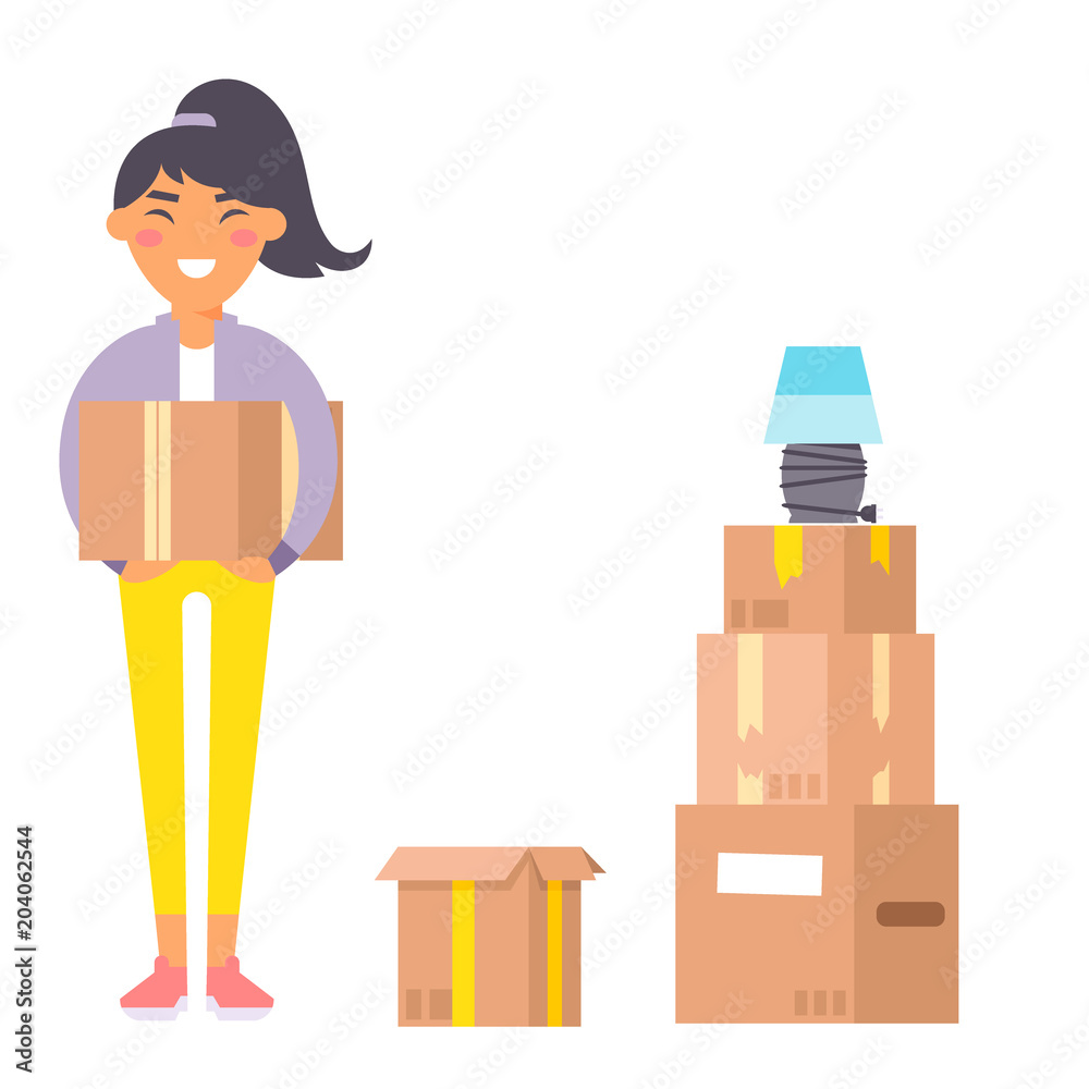 People Moving Boxes Cartoon