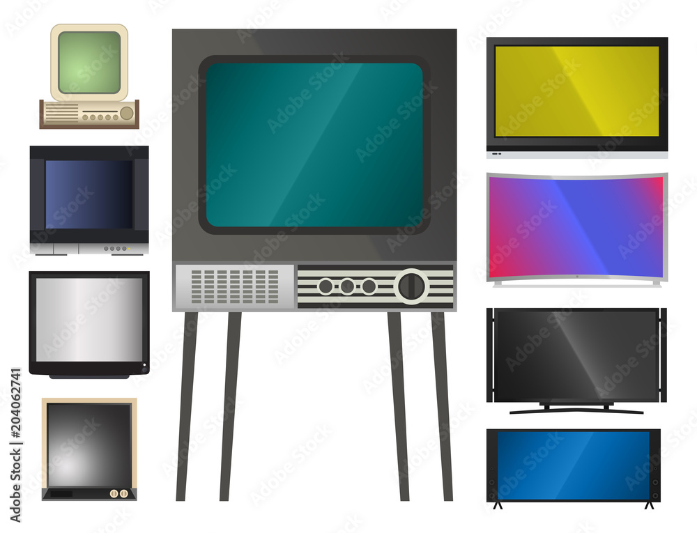 TV vector screen lcd monitor and notebook, tablet computer, retro ...
