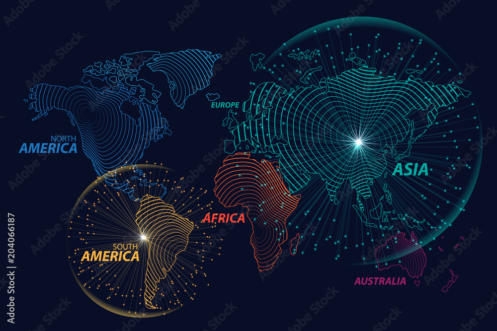 Modern Digital World Map Globalization Concept. Vector Illustration ...
