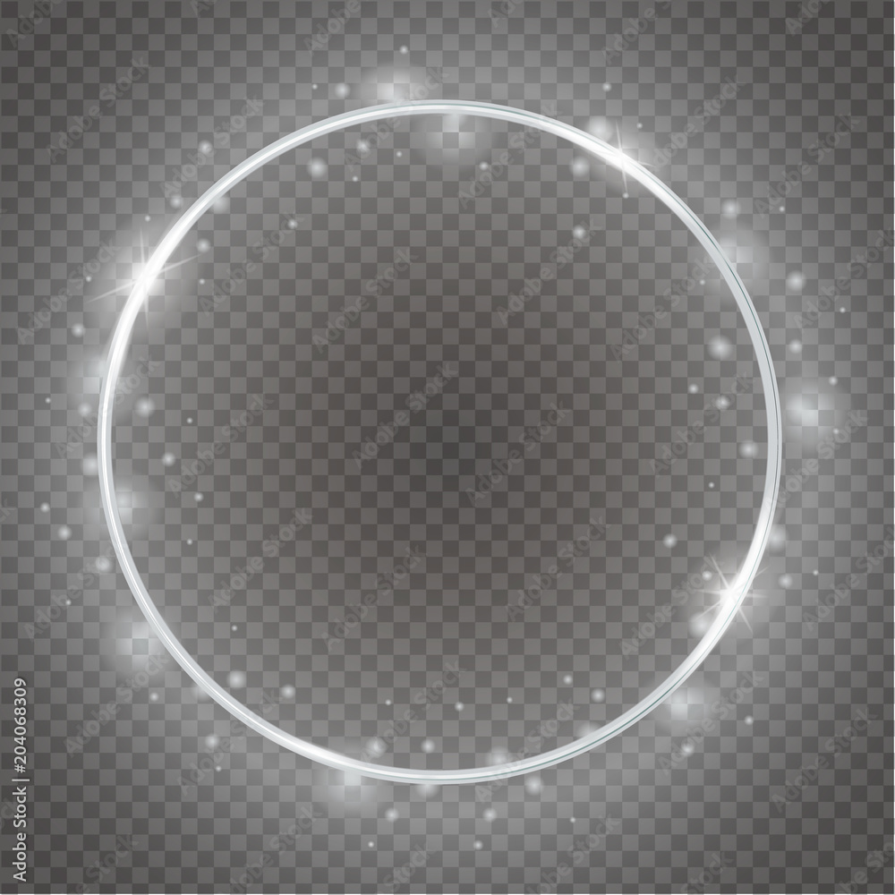 The silver sparkling circle frame on a transparent background. Shiny ...