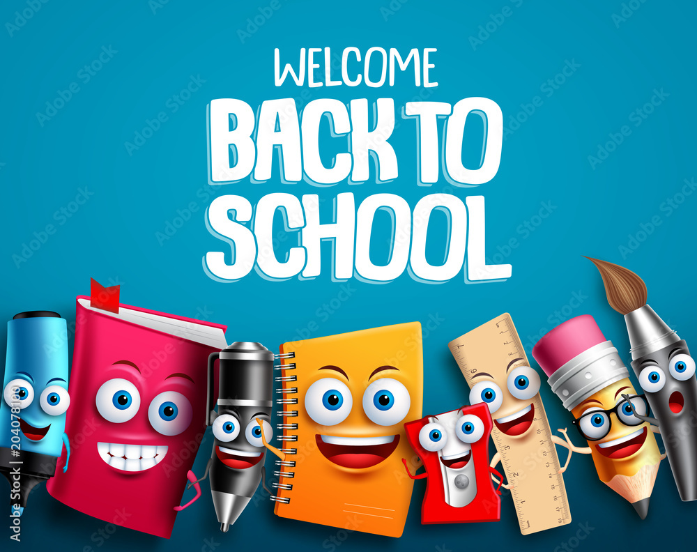 Back to school characters set vector background design with colorful ...